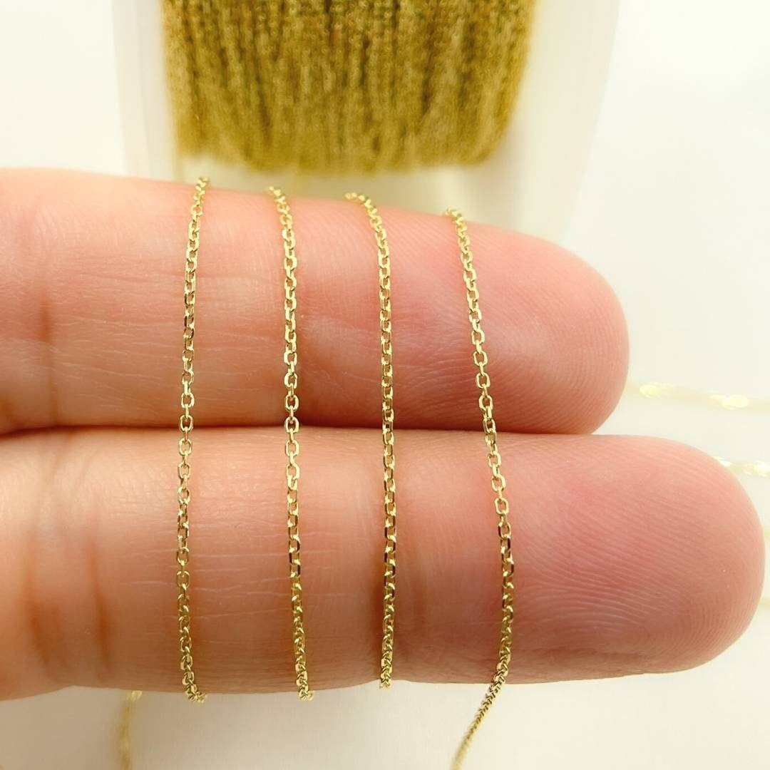 14K Solid Gold Flat Cable Link Unfinished Chain, Cable Chain, Cable ...