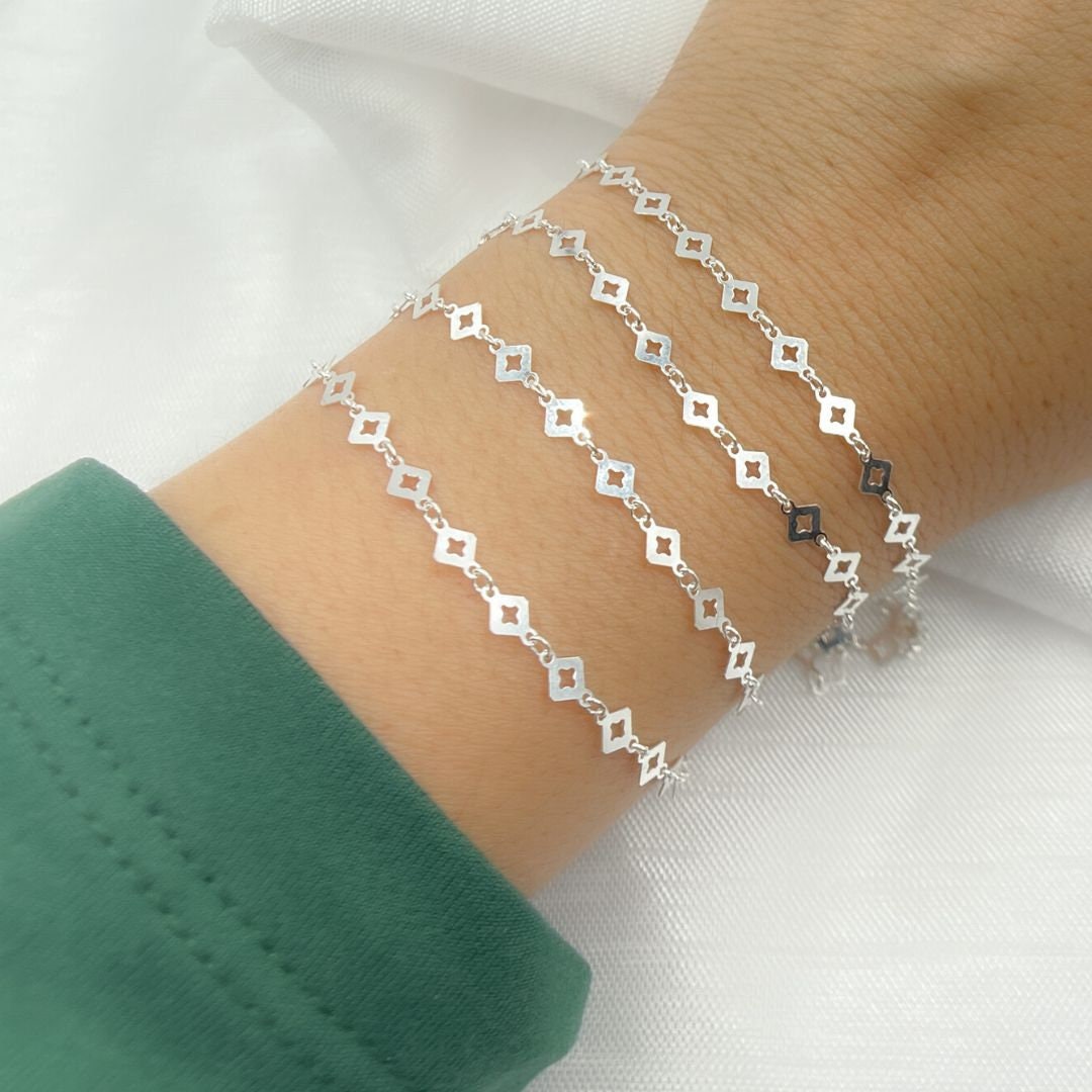 925 Sterling Silver Chain by Foot, Patterned Rhomb Link Chain, Diamond ...