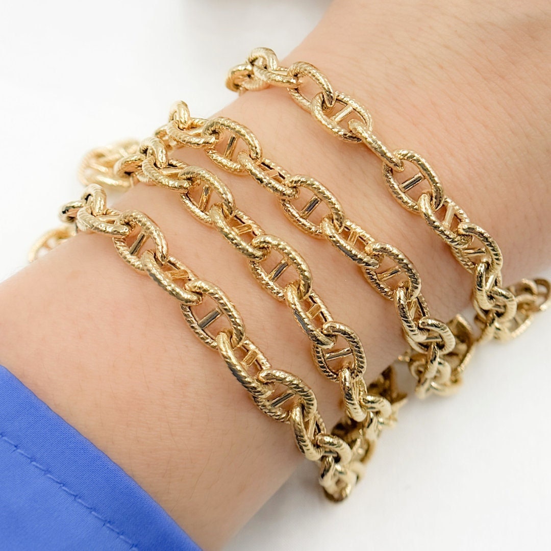 Gold Plated Silver Gold Plated Textured Marina Chain, Permanent Jewelry ...