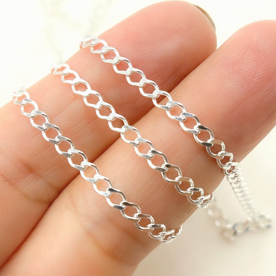 4x3mm 925 Sterling Silver Flat Curb Chain by Foot, Unfinished Silver ...