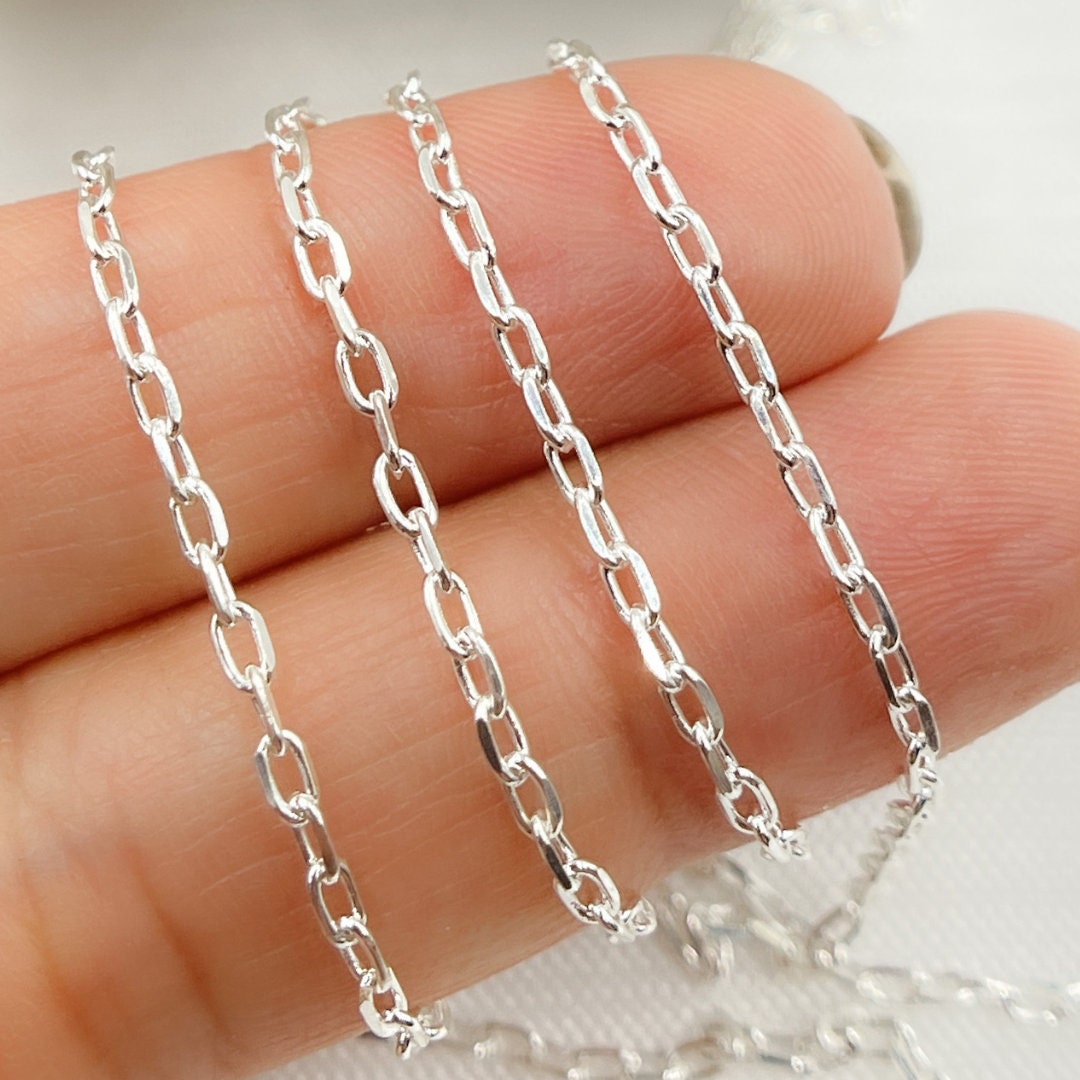 1FT 3x1.5mm 925 Sterling Silver Chain, Diamond Cut Rectangle Link Chain ...