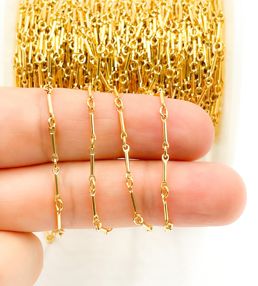 8mm Bar 14k Gold Filled Chain by Foot, Small Round and Long Bar Link ...