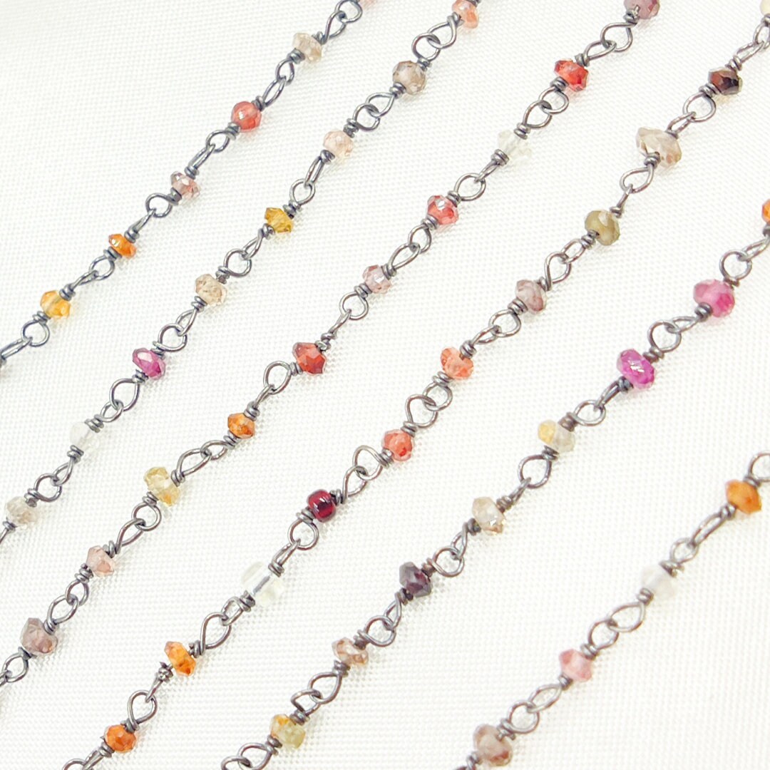 Multi Tunduru Sapphire Oxidized 925 Sterling Silver Wire Chain, Small ...