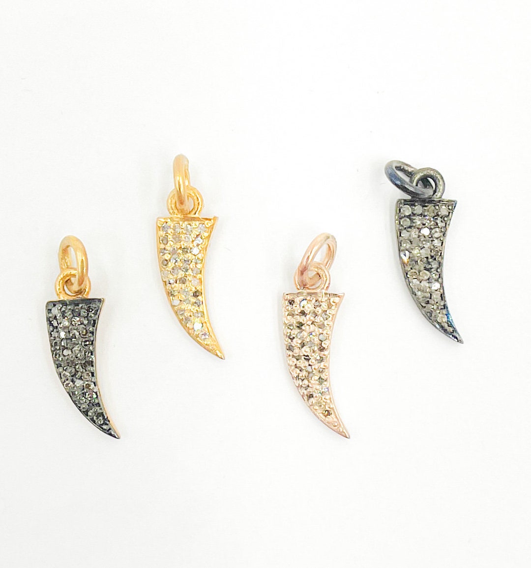 1pc 16x6mm Pave Diamond Horn Charm, Sterling Silver Mini Horn Bracelet ...