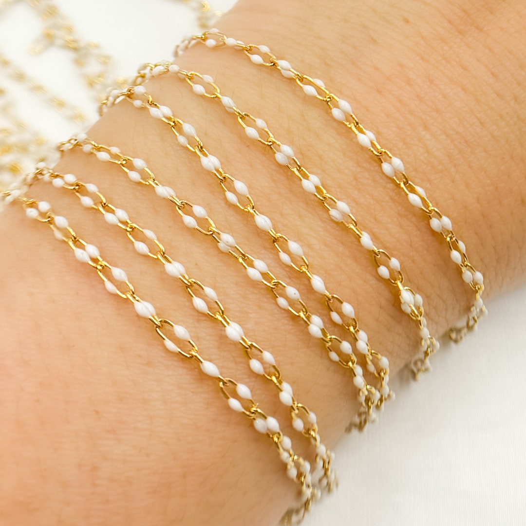 Gold Plated White Enamel Chain, Gold Plated Dainty Satellite Chain ...