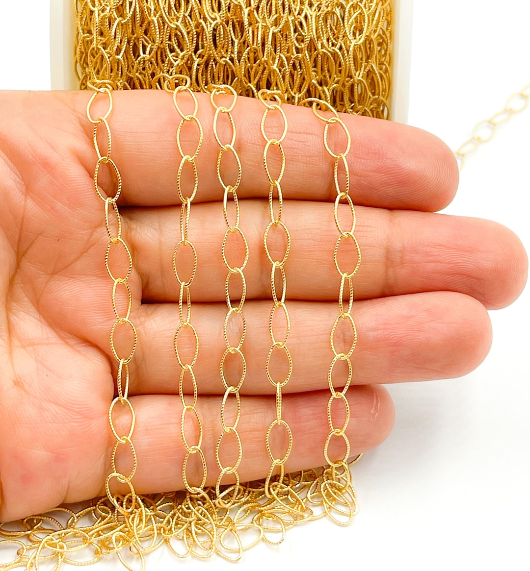 8x4mm 14k Gold Filled Twisted Link Chain by Foot, Small Textured Oval ...