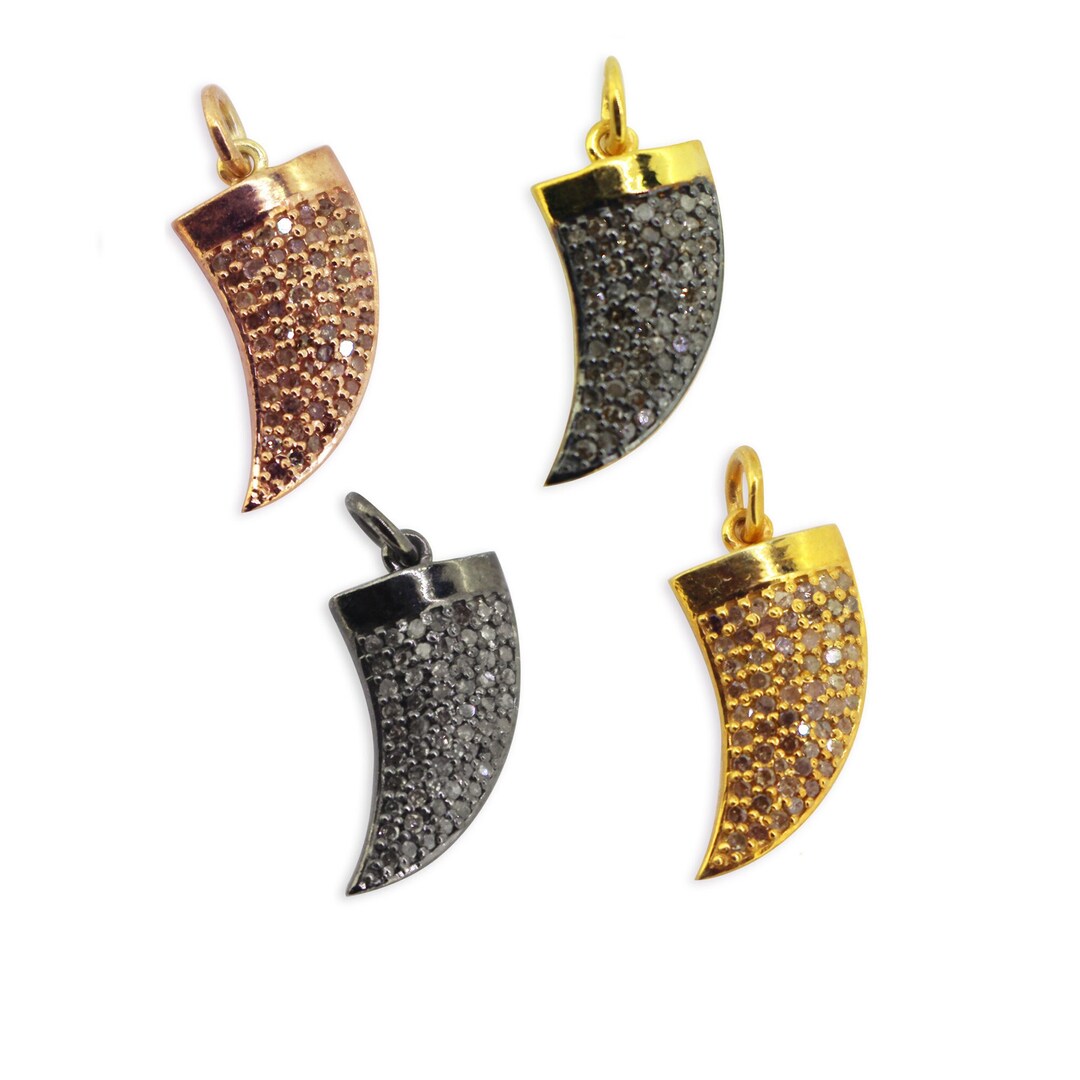 1pc 18x9mm Pave Diamond Horn Charm, Sterling Silver Mini Horn Bracelet ...