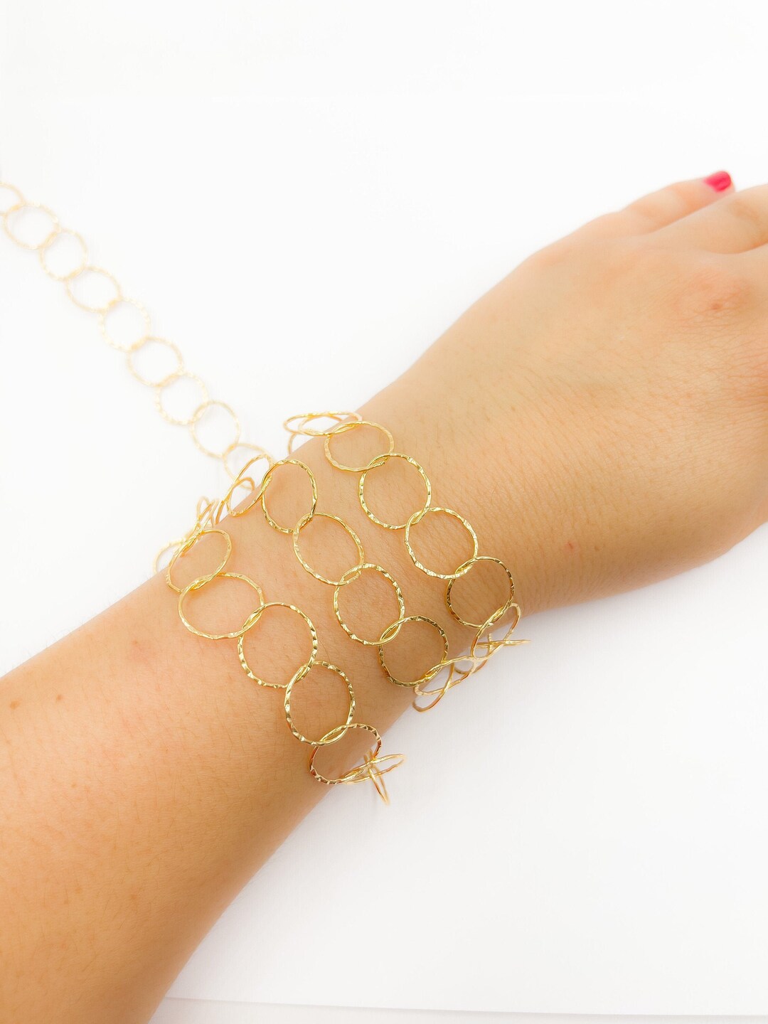 13mm 14k Gold Filled Chain by Foot, Unfinished Hammered Big Circle ...