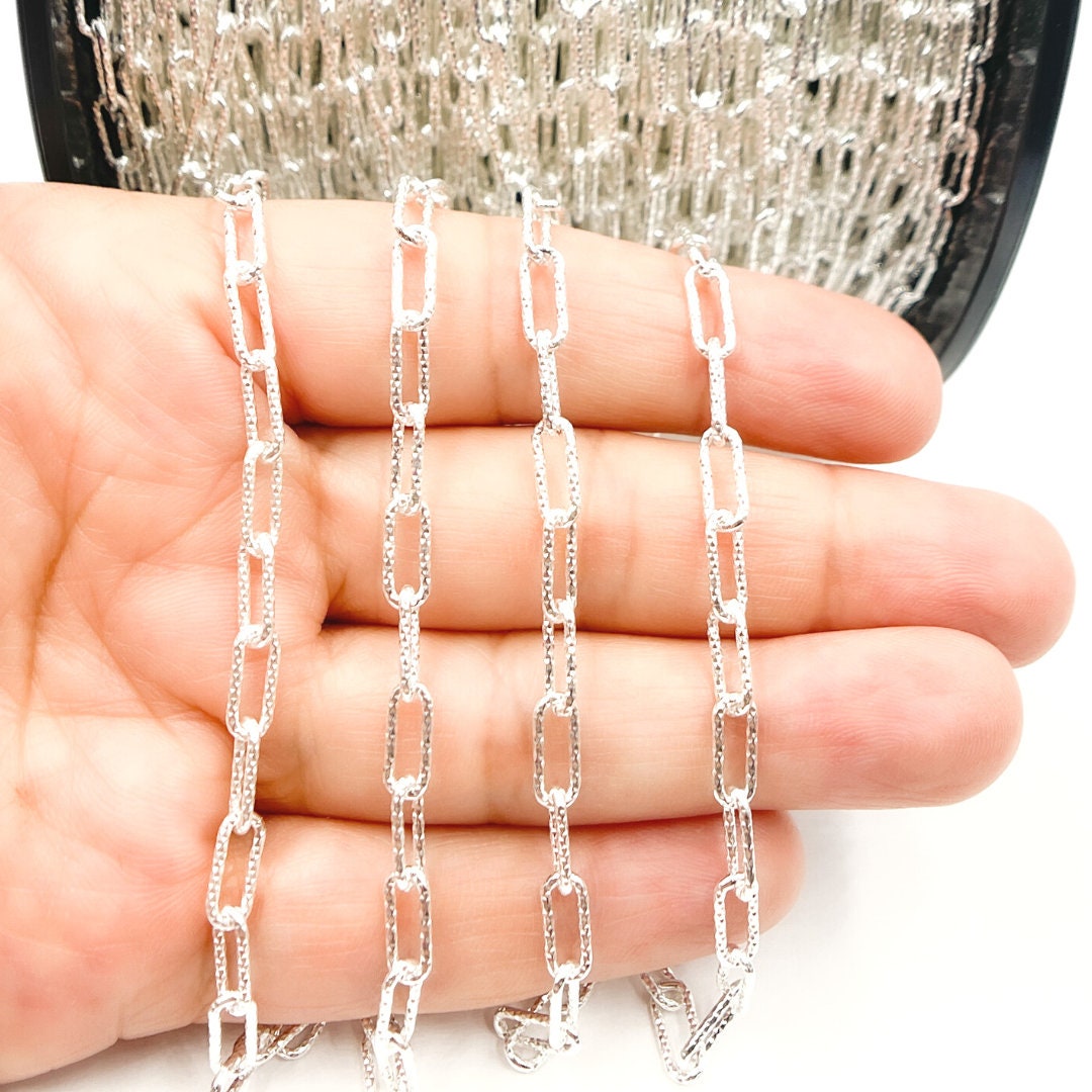 1FT 9x3mm 925 Sterling Silver Diamond Cut Paperclip Chain by Foot ...