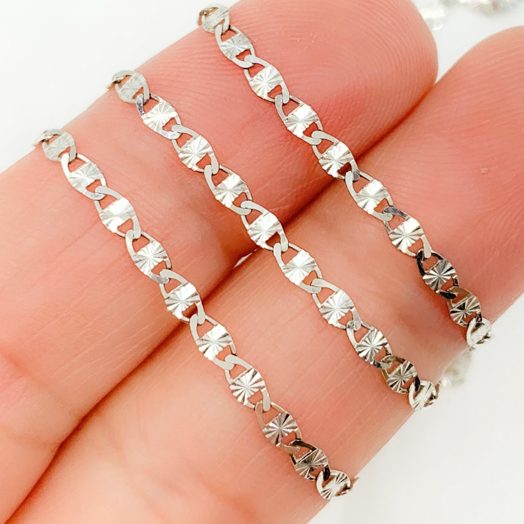 1FT 4x2mm 925 Sterling Silver Diamond Cut Mariner Link Chain, Permanent ...