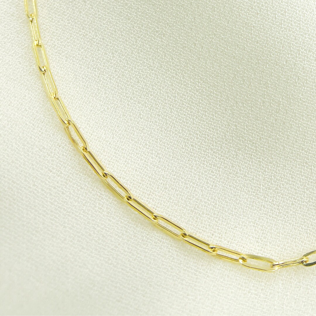 14K Solid Gold Flat Paperclip Necklace. Trending Gold Necklace | Etsy