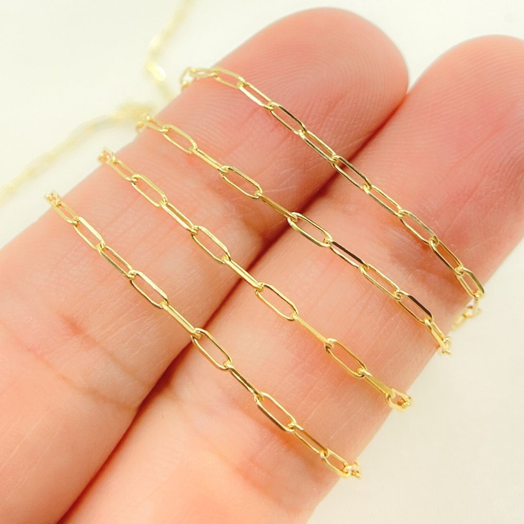 14k Solid Yellow Gold Flat Paperclip Chain by Foot, Paperclip Solid ...