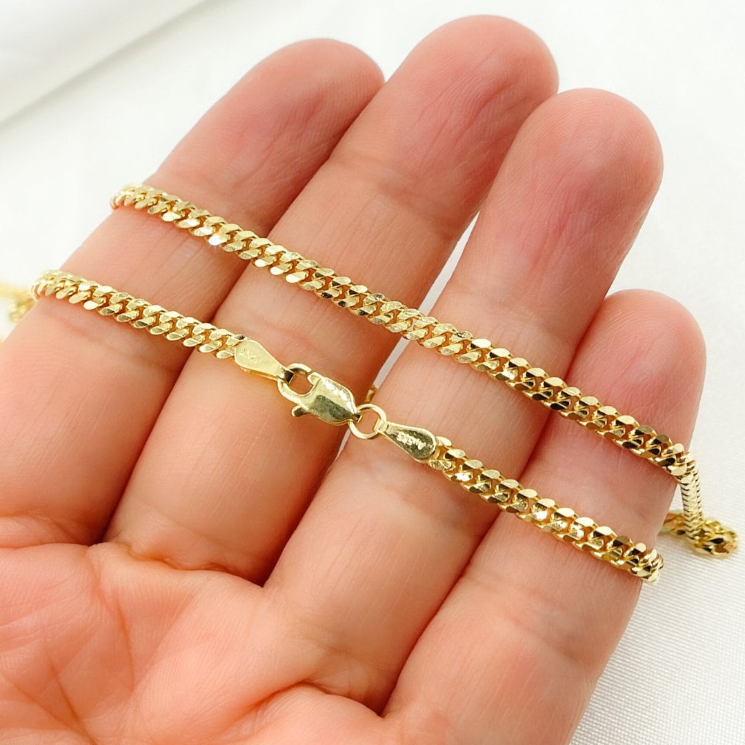 14K Solid Gold Flat Curb Necklace, Gold Flat Curb Chain. Cuban Link ...