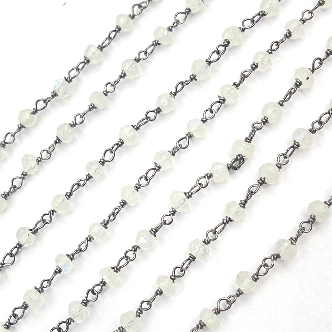 White Moonstone Oxidized 925 Sterling Silver Wire Chain, Permanent ...