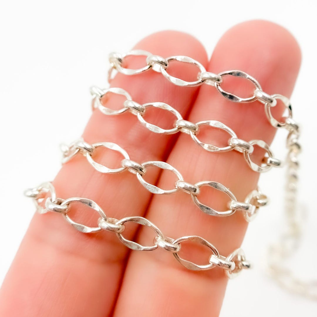 7x4m Sterling Silver Chain by Foot, Big & Small Oval Link Chain, Oval ...