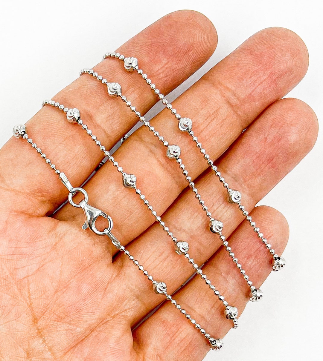 Silver Ball Necklace, 925 Sterling Silver Sphere Necklace, Bead Station ...