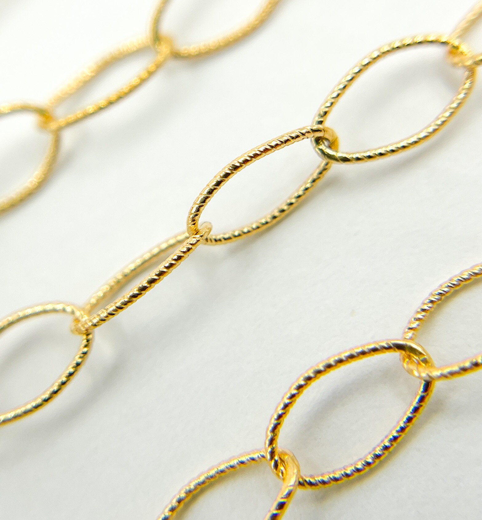 8x4mm 14k Gold Filled Twisted Link Chain by Foot, Small Textured Oval ...