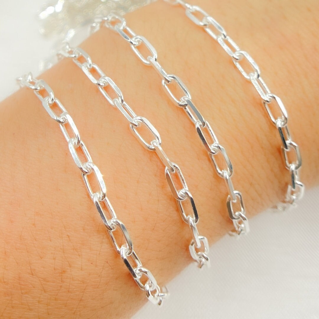 1FT 6x4mm 925 Sterling Silver Chain, Diamond Cut Rectangle Link Chain ...