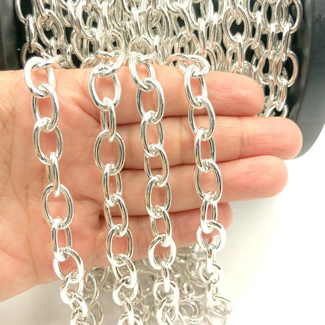 14x10mm 925 Sterling Silver Hollow Chain by Foot, Unfinished Thick Oval ...