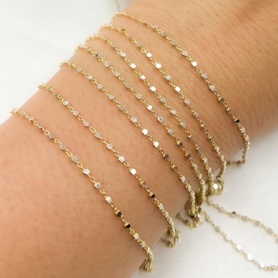 Solid Yellow and White Gold Satellite Cubes Chain, Permanent Jewelry ...