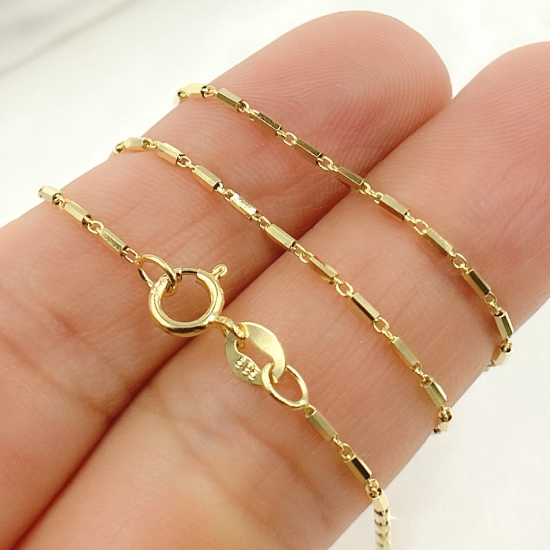 14k Solid Yellow Gold Bars Link Chain. 14K Real Gold Necklace, Shiny ...