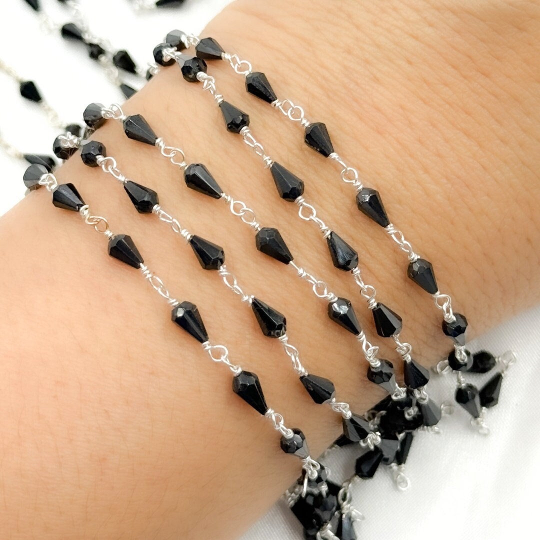 Black Spinel 925 Sterling Silver Wire Chain, Bead Chain, Permanent ...