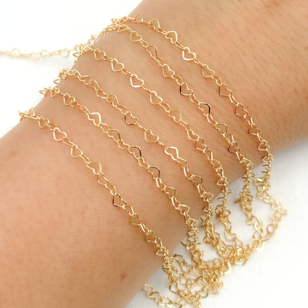 14K Gold Filled Heart Flat Link Chain, 14k Gold Filled Chain by Foot ...