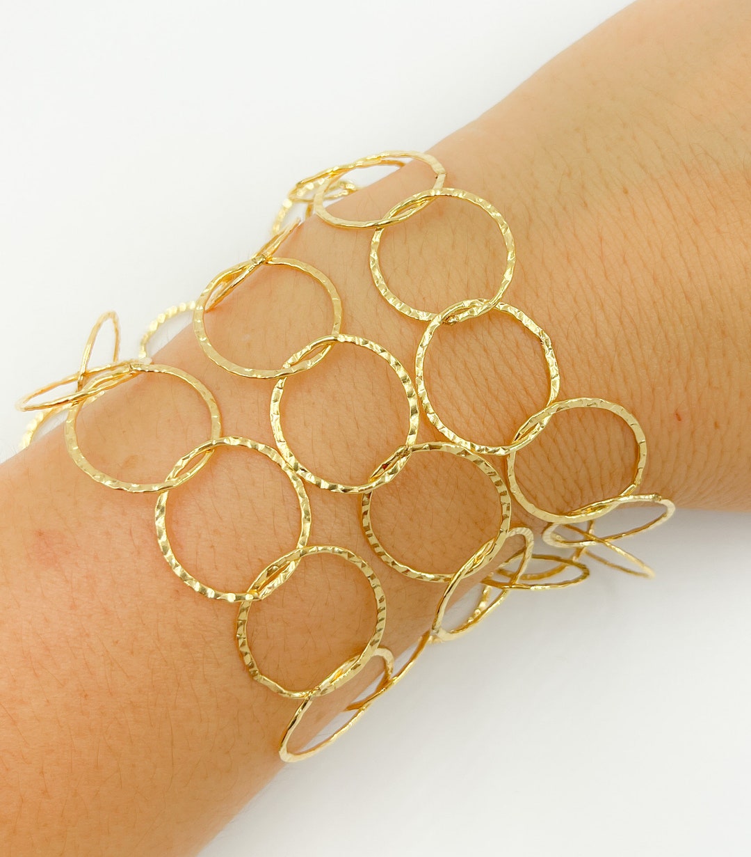 19mm 14k Gold Filled Chain by Foot, Unfinished Hammered Big Circle ...