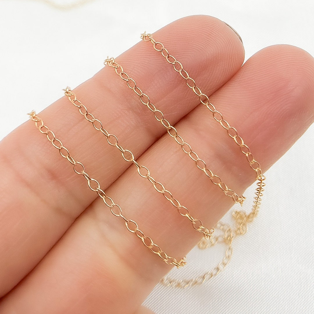 Gold-filled Chain by the Foot, Unfinished Cable Chain, Tiny Oval Link ...