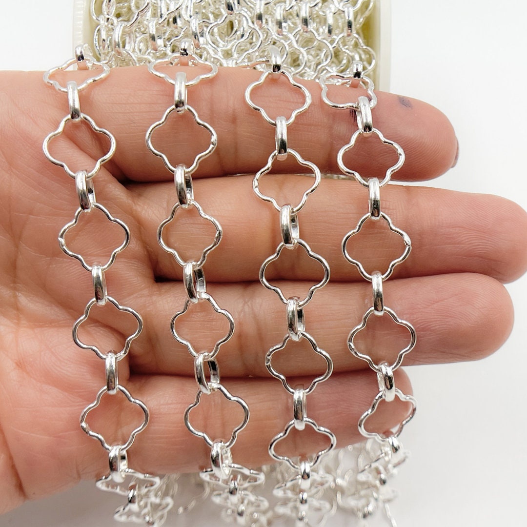 925 Sterling Silver Clover Link Chain by Foot, Four Leaf Clover Design ...