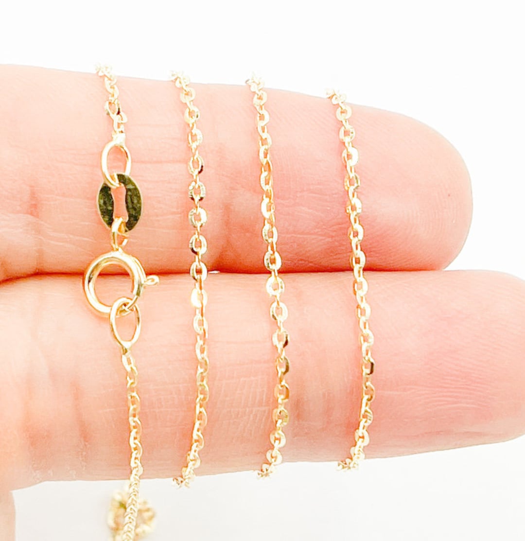 Real 14k Gold Cable Chain 16 & 18", Dainty Cable Chain Necklace, 14k ...