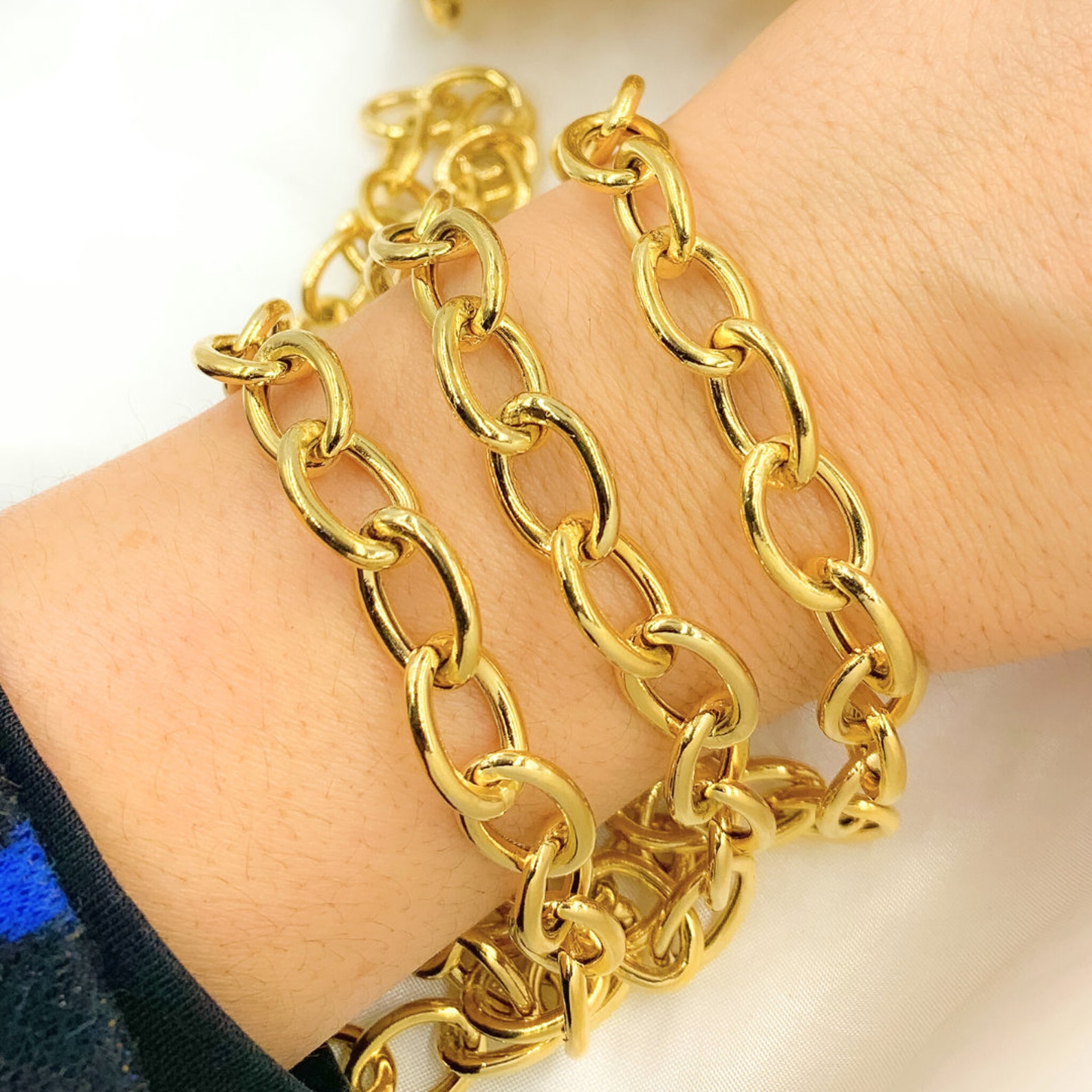 Gold Plated Silver Smooth Oval Link Chain, Permanent Jewelry, Jewels ...