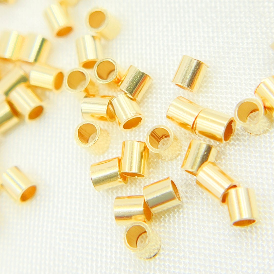 50 Pcs. 2x2mm 14k Gold Filled Crimp Bead, Real Gold Filled Crimp Tube ...