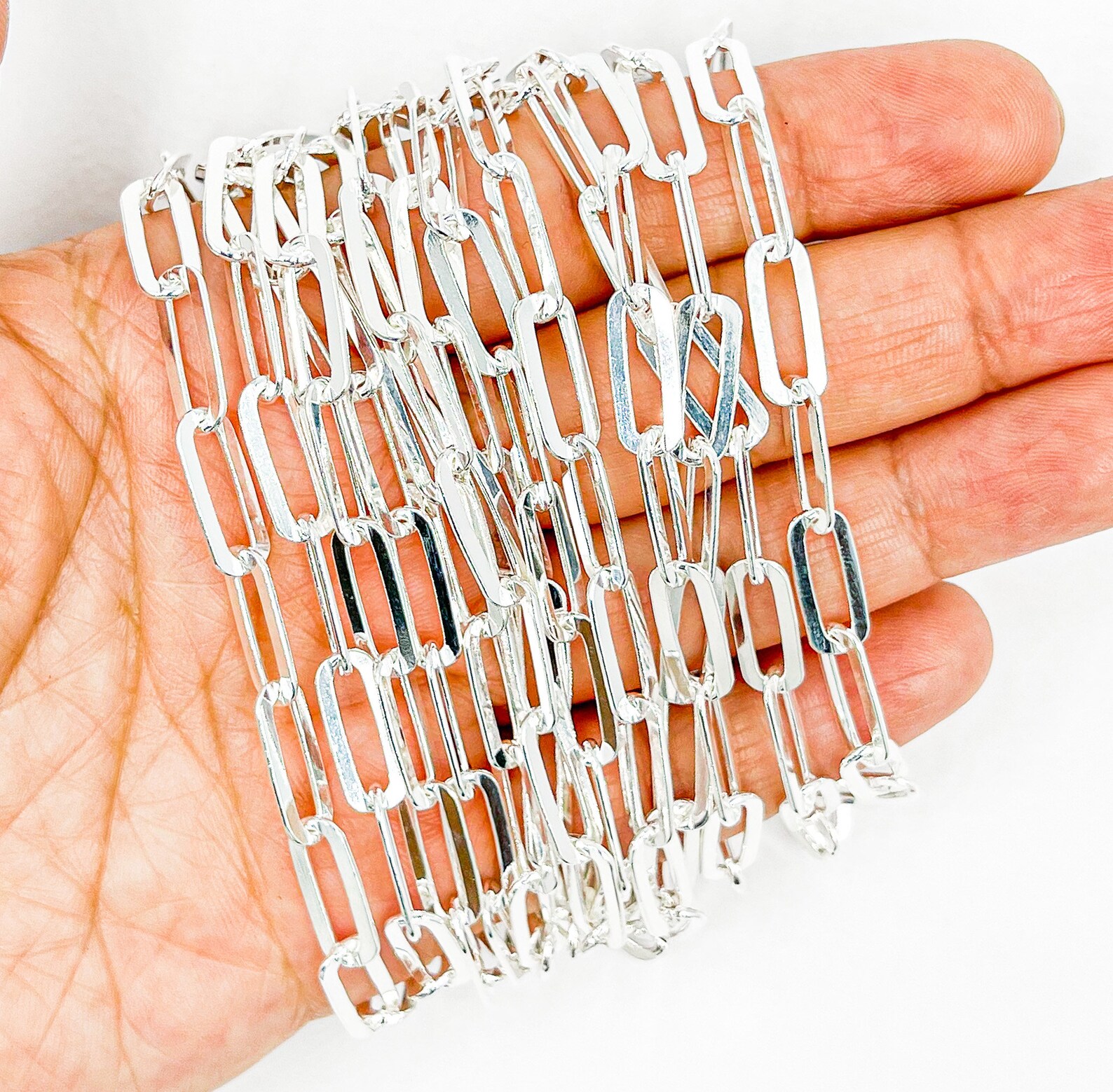1FT 14x5mm 925 Sterling Silver Flat Paperclip Chain - Etsy Ireland