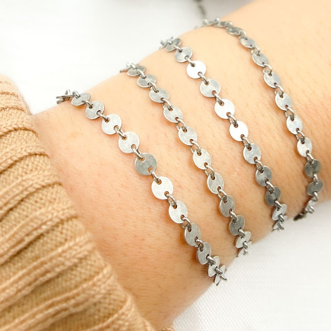 1FT 4mm 925 Oxidized Silver Disc Chain by Foot, Round Disc Gunmetal ...