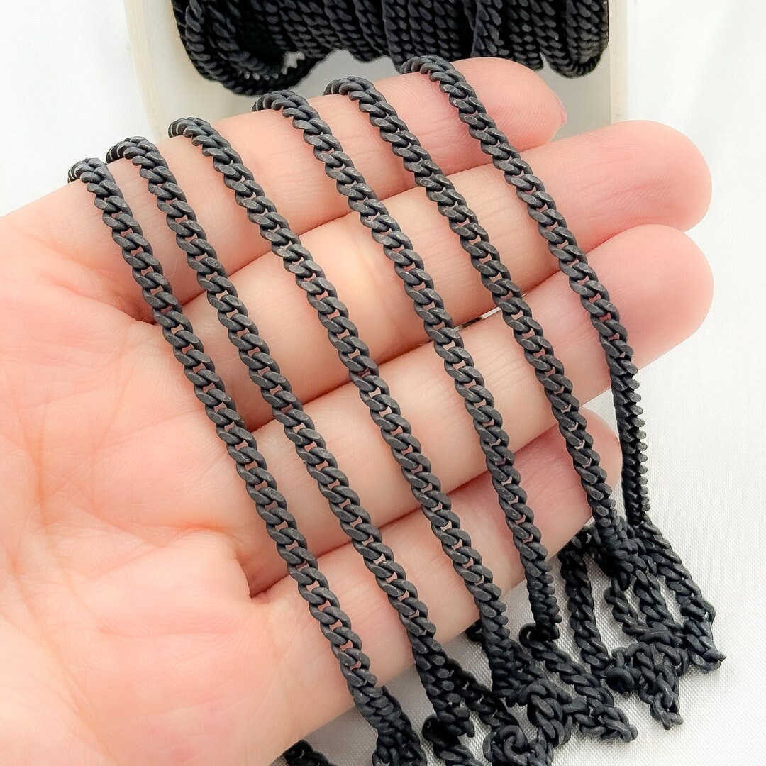 Black Rhodium 925 Sterling Silver Matte Curb Chain, Permanent Jewelry ...