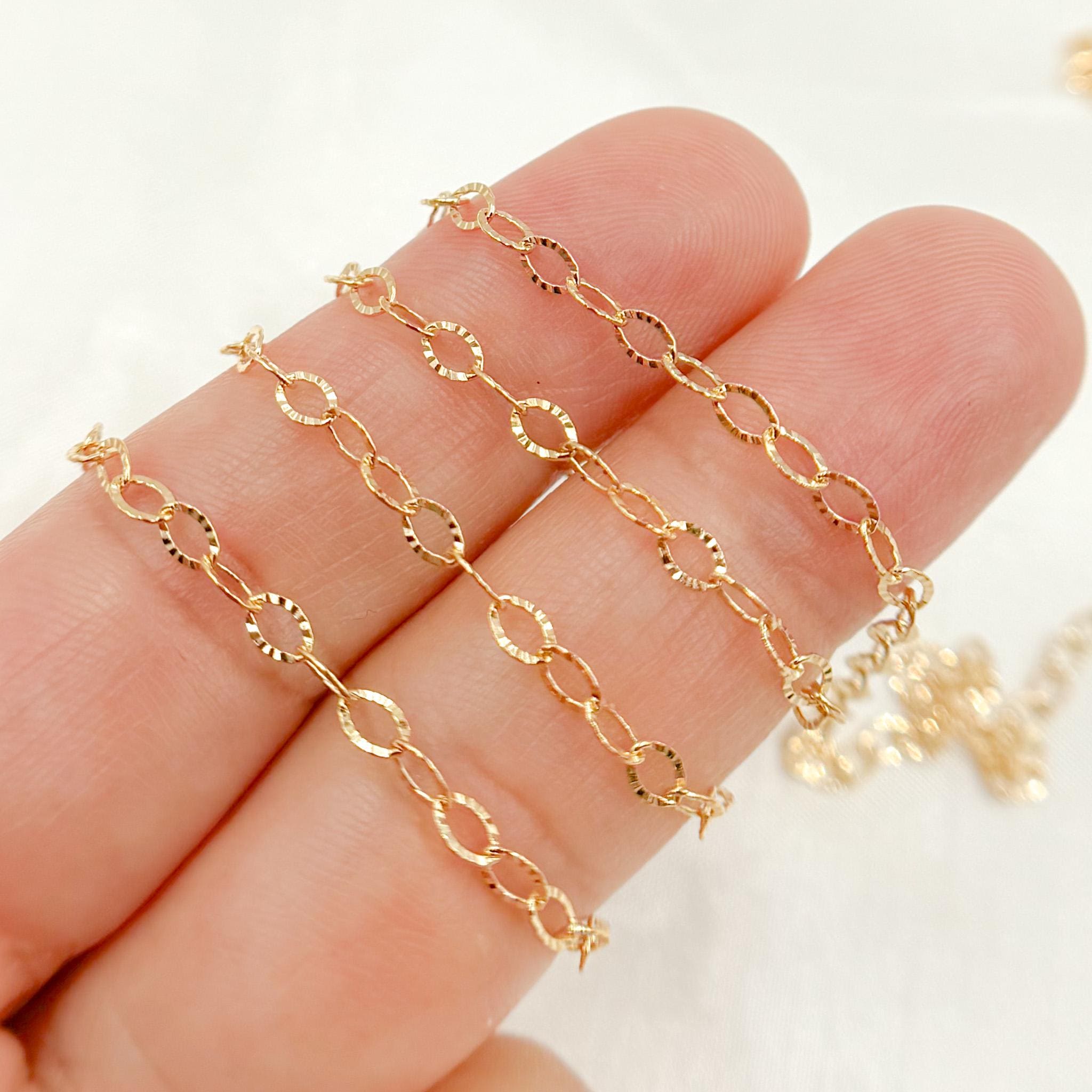 4x2.7mm 14k Gold Filled Chain by Foot, Hammered Oval Link Chain ...