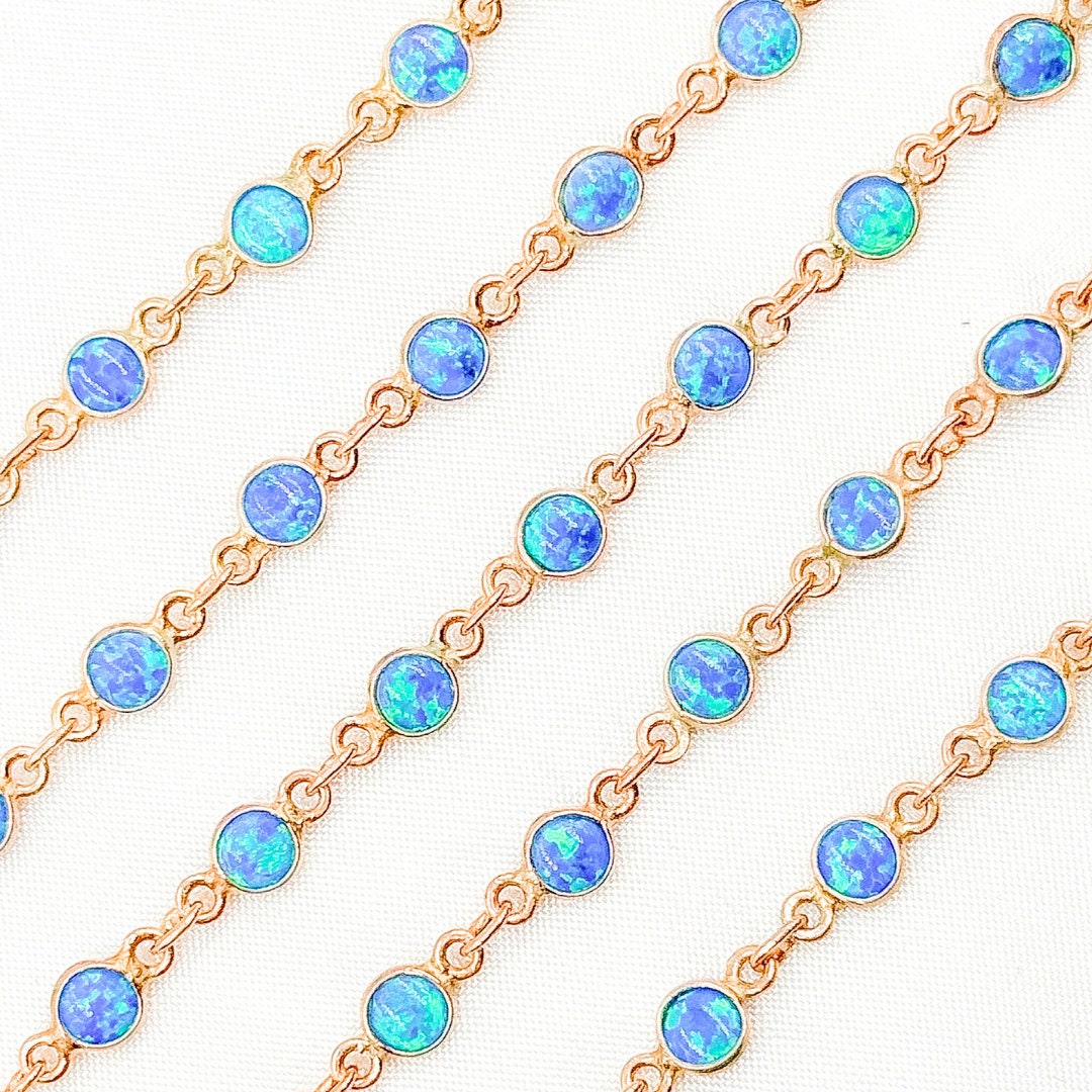 Created Blue Opal Round Shape Connected Chain, Chain by the Foot ...