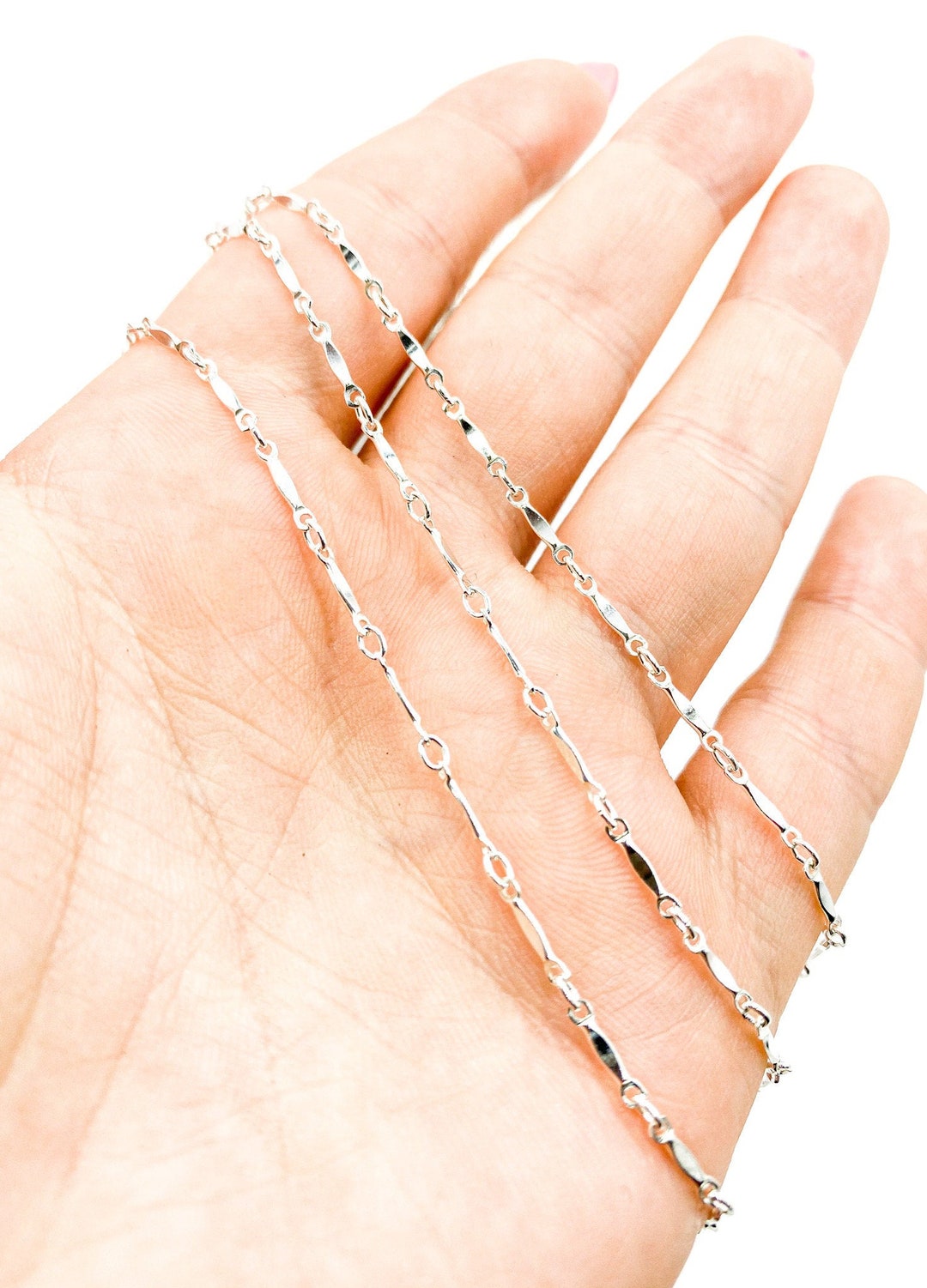 1FT 8mm Bar 925 Silver Chain by Foot,dapped Bar 8x1mm Link Chain,oval ...