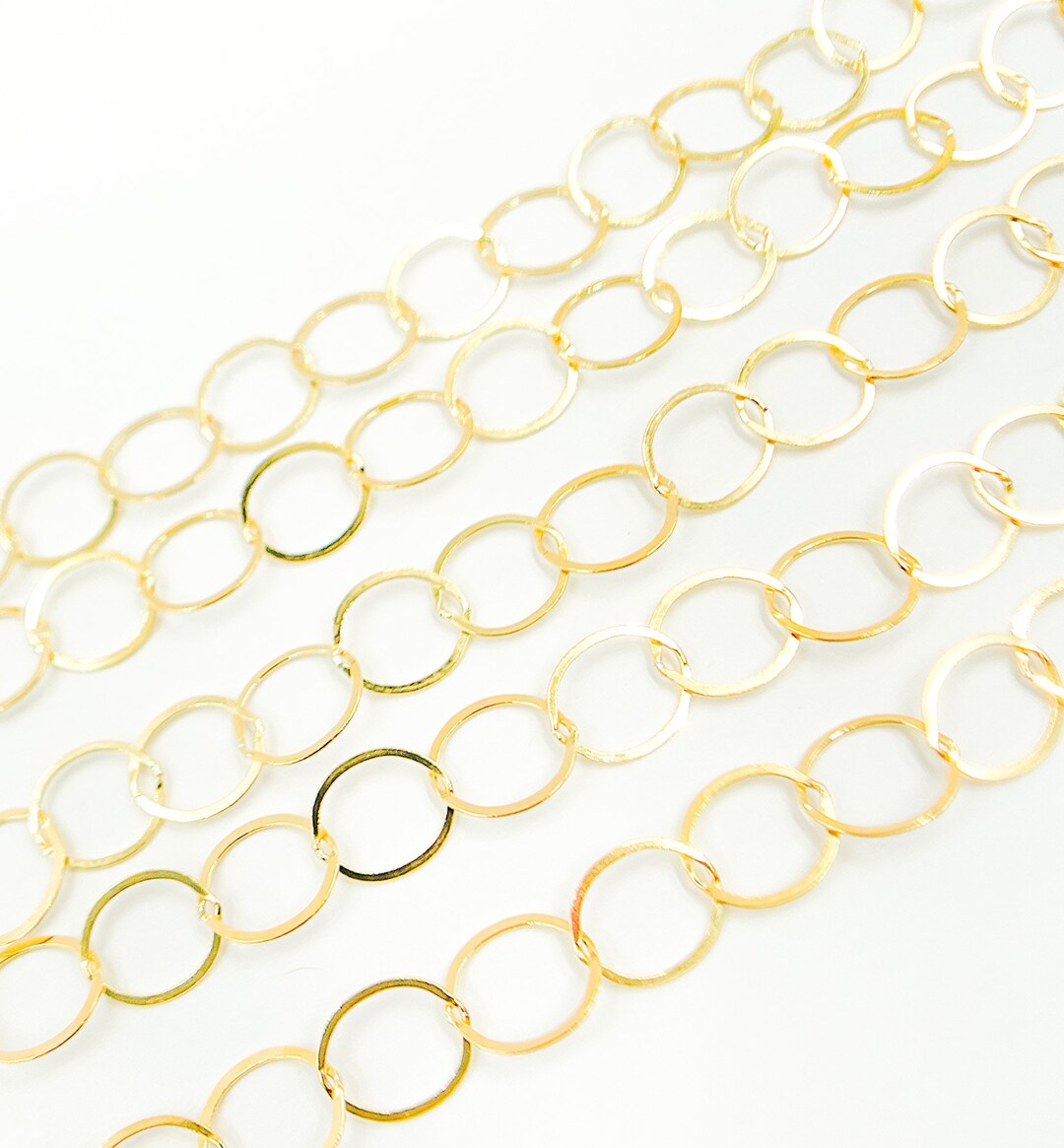 10mm 14k Gold Filled Chain by Foot, Unfinished Flat Big Circle Chain ...