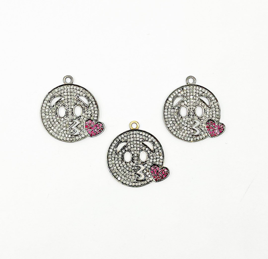 Pave Diamond Emoji Pendant | Sterling Silver | Kiss Emoji Pendant ...