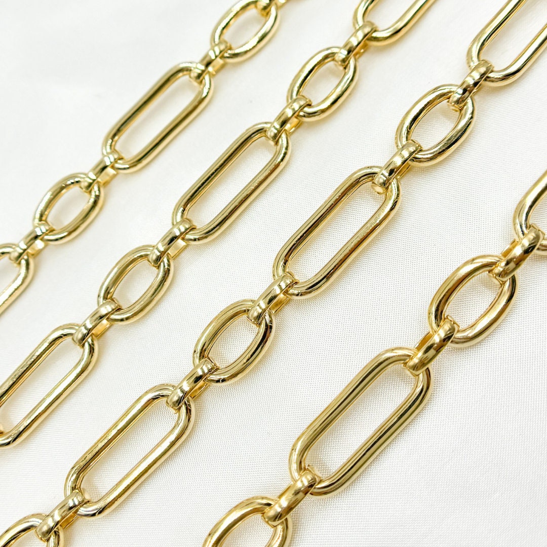 Gold-plated 925 Sterling Silver Smooth Long & Short Links Chain, Gold ...