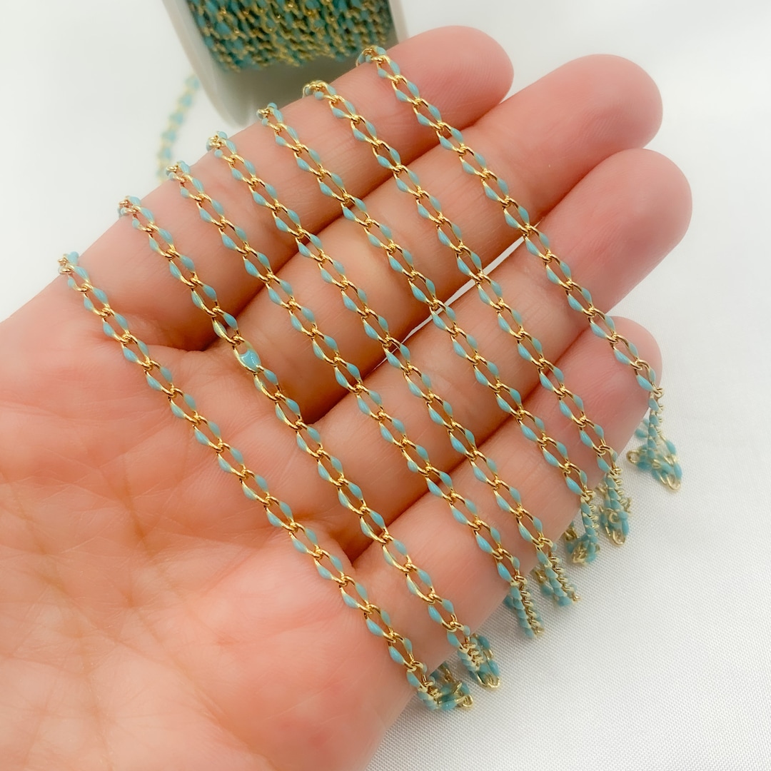 5x3mm 925 Sterling Silver 18K Gold Plated Enamel Turquoise Color Cable ...