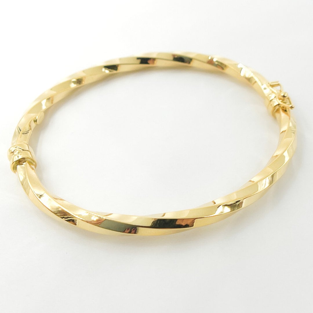 14K Solid Gold Hollow Twisted Bangle Bracelet 21cm Round. - Etsy