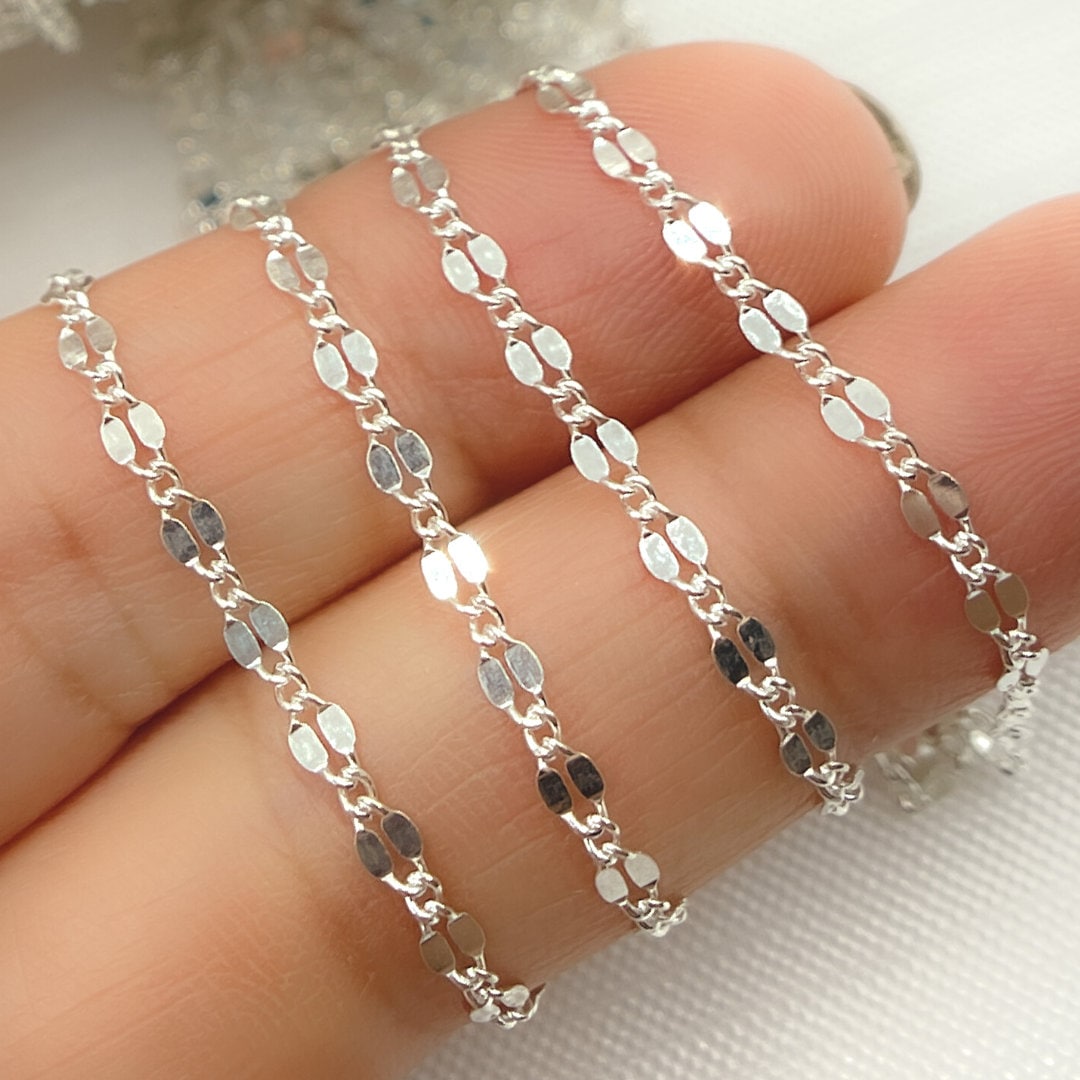 1FT 4x2mm 925 Silver Chain Foot, Unfinished Marina Flat Link Chain ...