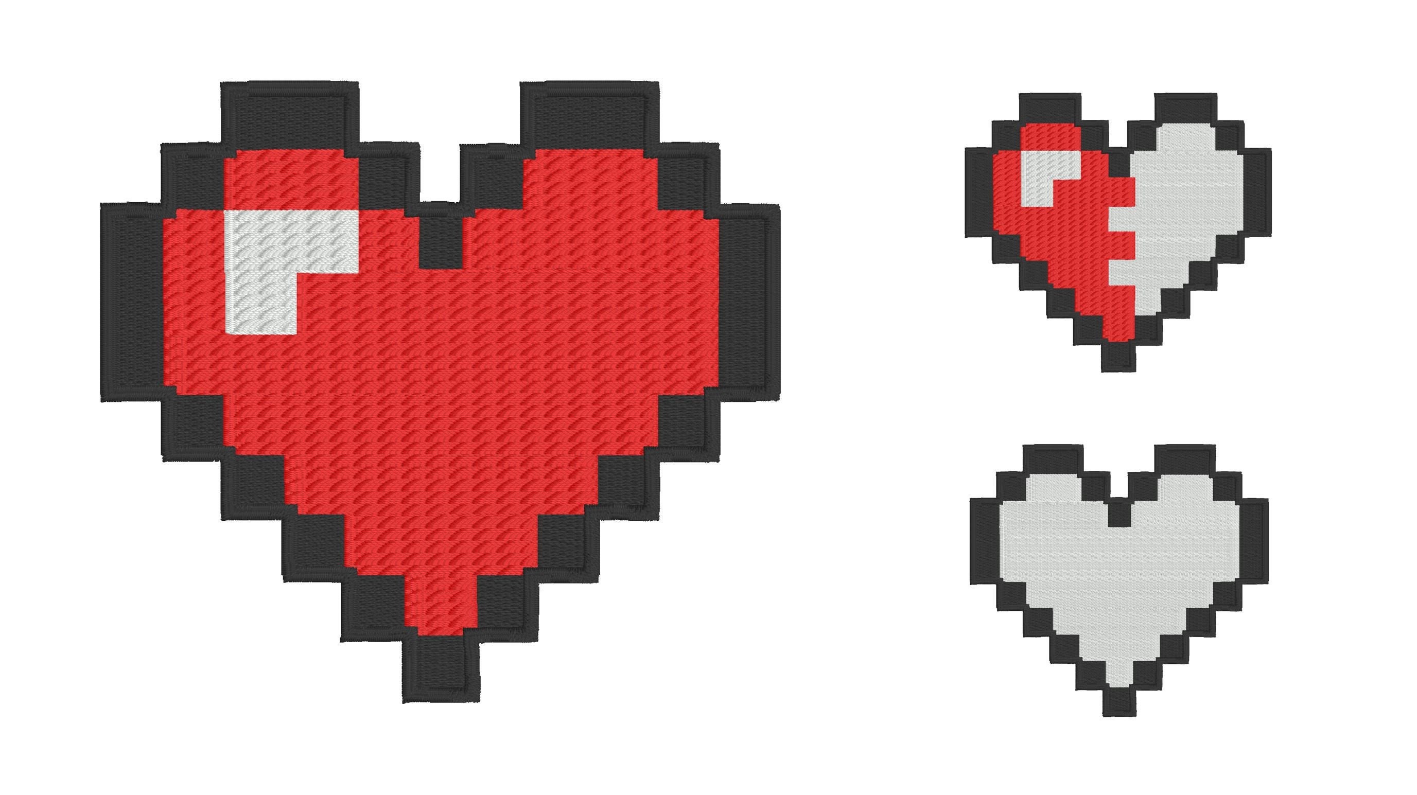 3 Pack of 8-bit Retro Gaming Hearts Embroidery Files combo Pack, Full ...