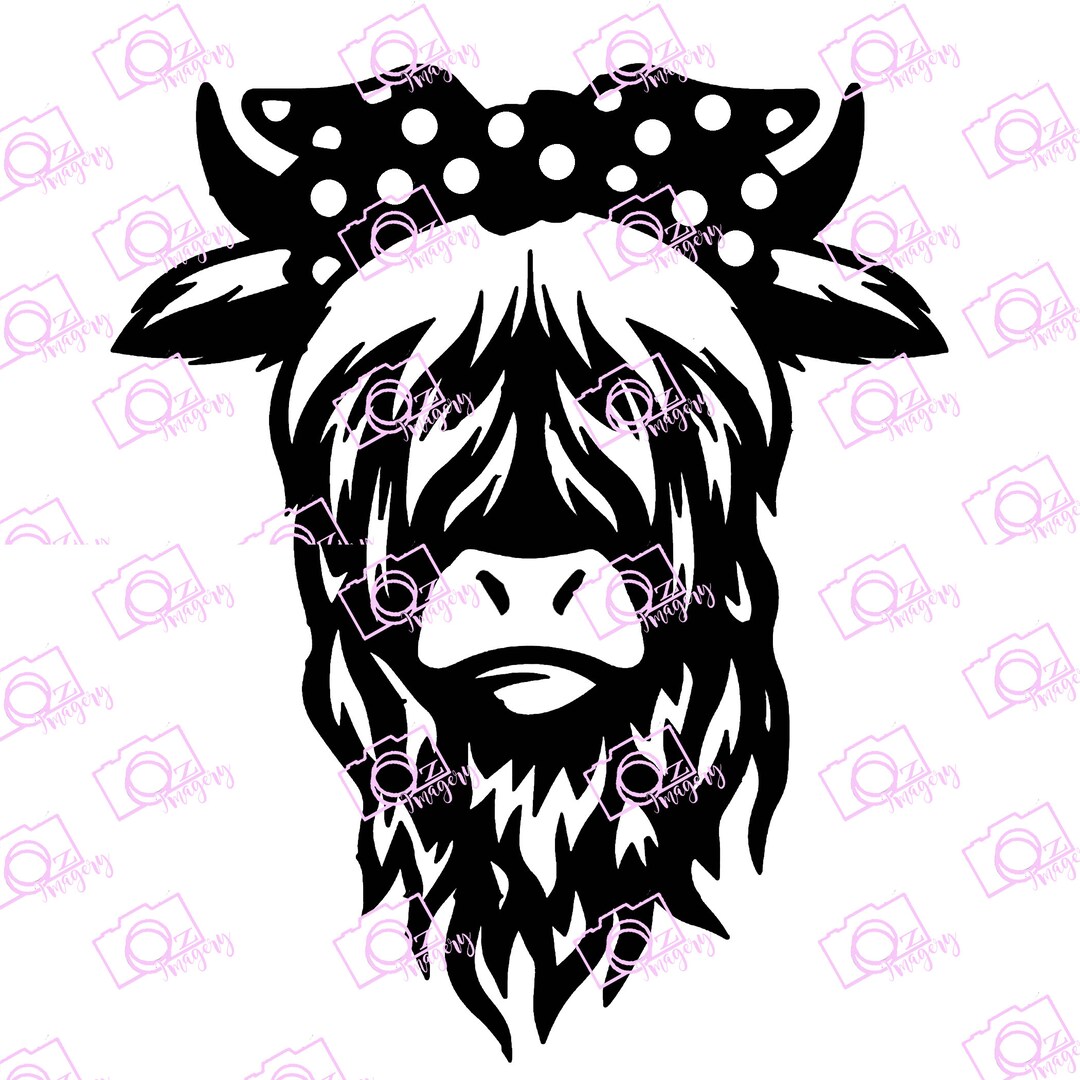 Highland Heifer Cow Vinyl Decal Sticker Mini Fluffy Cow Bandana Doo Rag ...