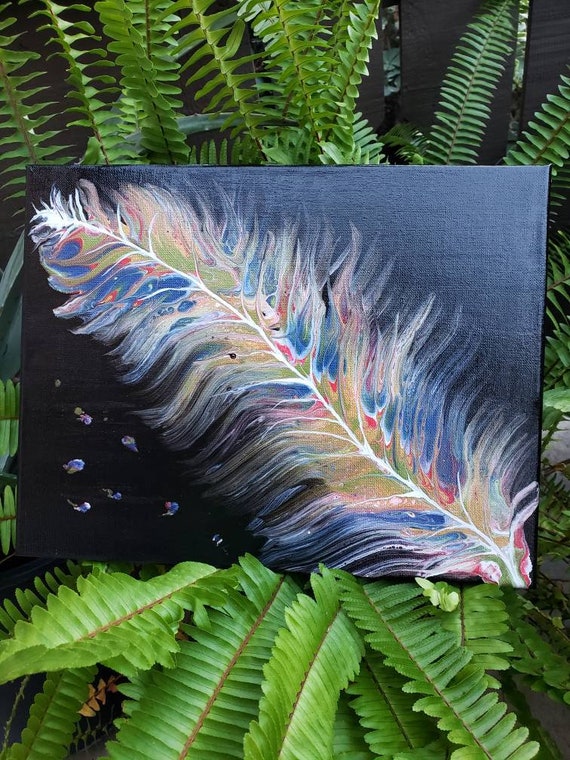 Feather Pour Acrylic Painting Feather Acrylic Art Modern - Etsy