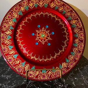 Decorative Trays, Henna Decorated Red Plate, Custom Plates, Henna ...