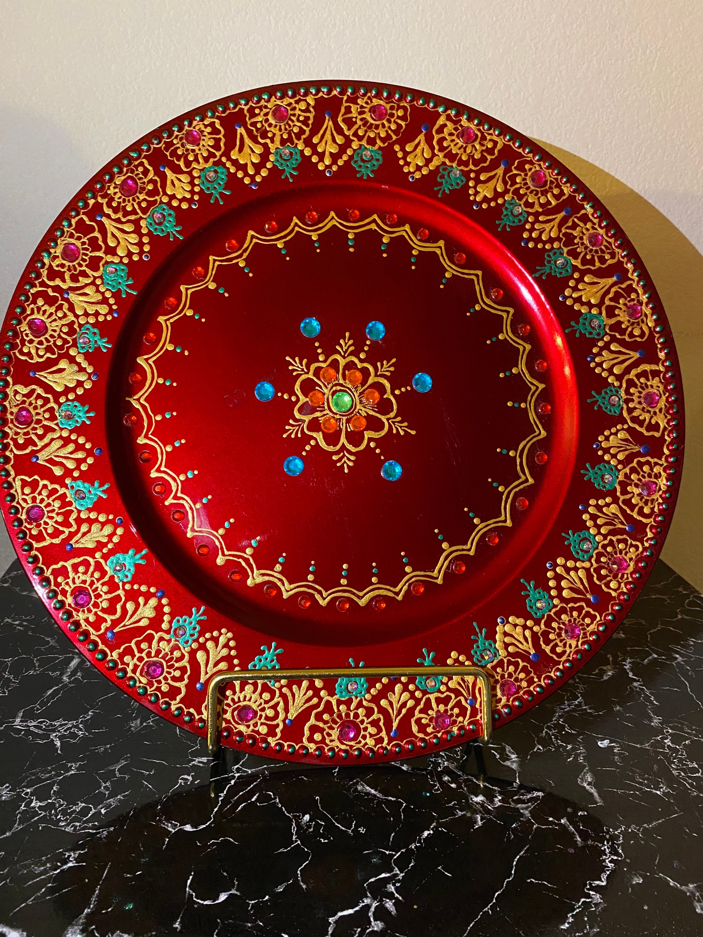 Decorative Trays, Henna Decorated Red Plate, Custom Plates, Henna ...
